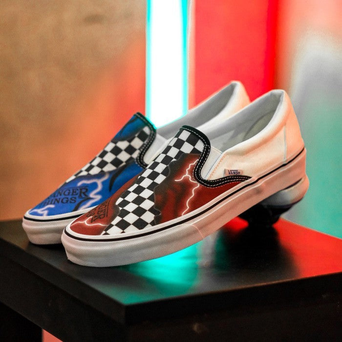 Vans Slip On Custom x Stranger Things Checkerboard Black White Blue ...